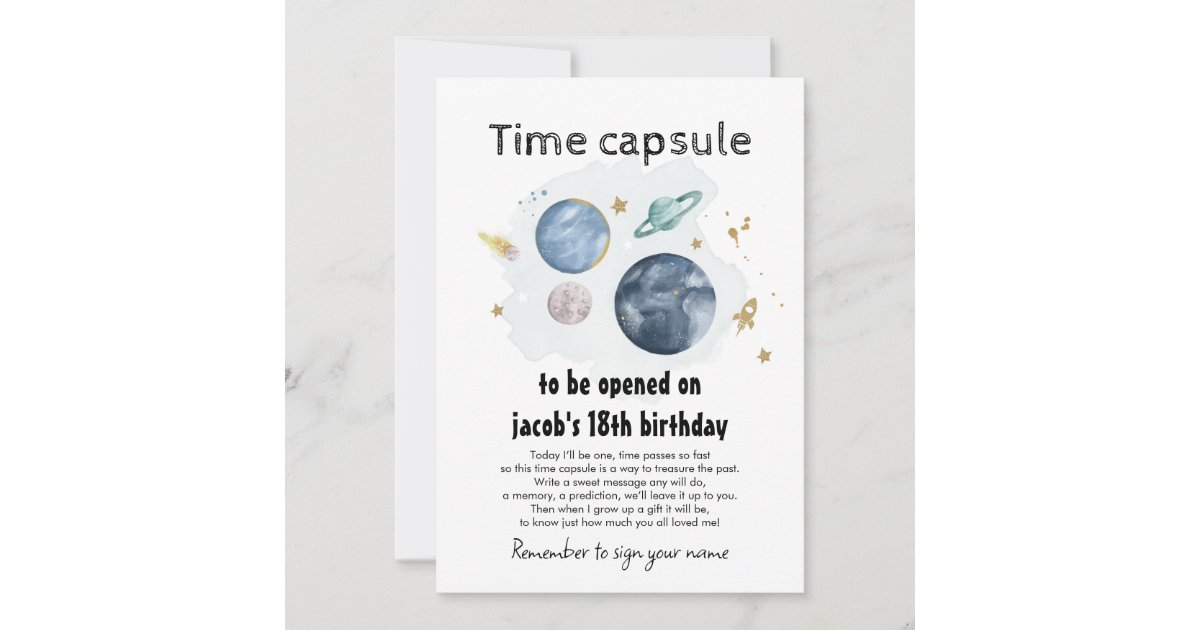 Outer Space Time Capsule First Birthday Party Invitation | Zazzle