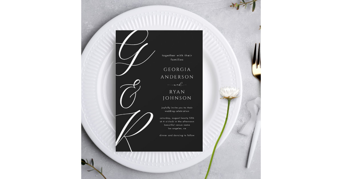 Oversized Script Monogram Stylish Photo Wedding Invitation | Zazzle
