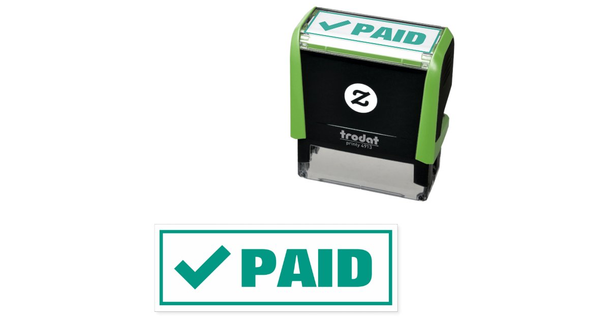 Paid green check mark tick business office invoice self-inking stamp ...
