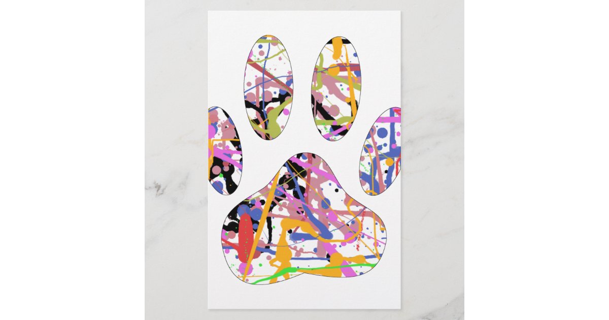 Paint Splatter Dog Paw Print Stationery | Zazzle