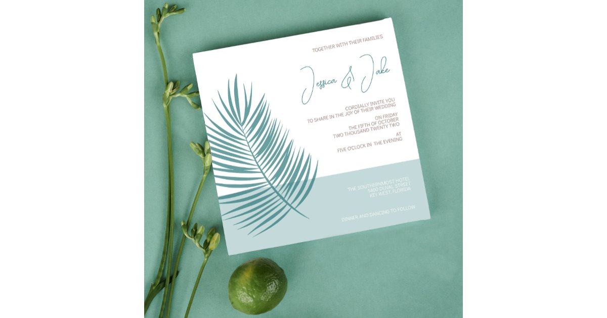 Palms Aqua • Pretty Coastal Modern Wedding Invitation | Zazzle