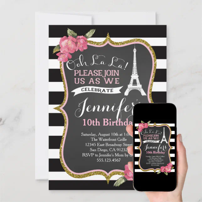 Paris Eiffel Tower Birthday Party Invitation | Zazzle