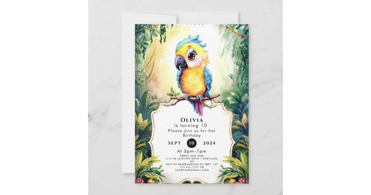 Pastel Fiesta Parrot Birthday Invitation | Zazzle