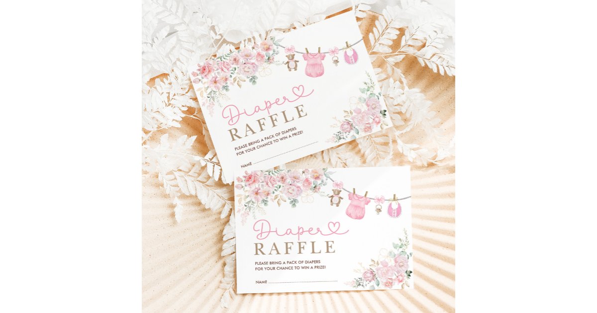 Pastel Pink Floral Baby Girl Clothes Diaper Raffle Enclosure Card | Zazzle