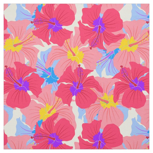Pink Hibiscus Fabric | Zazzle.ca