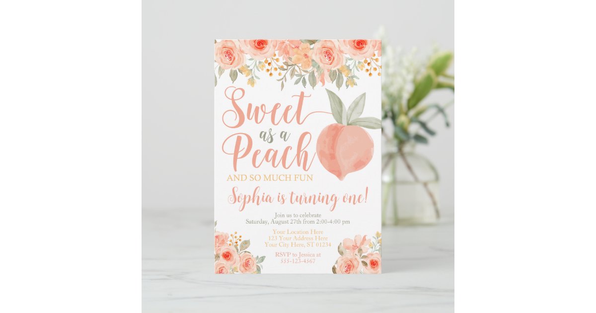 Peach Birthday Invitation Sweet as a Peach | Zazzle