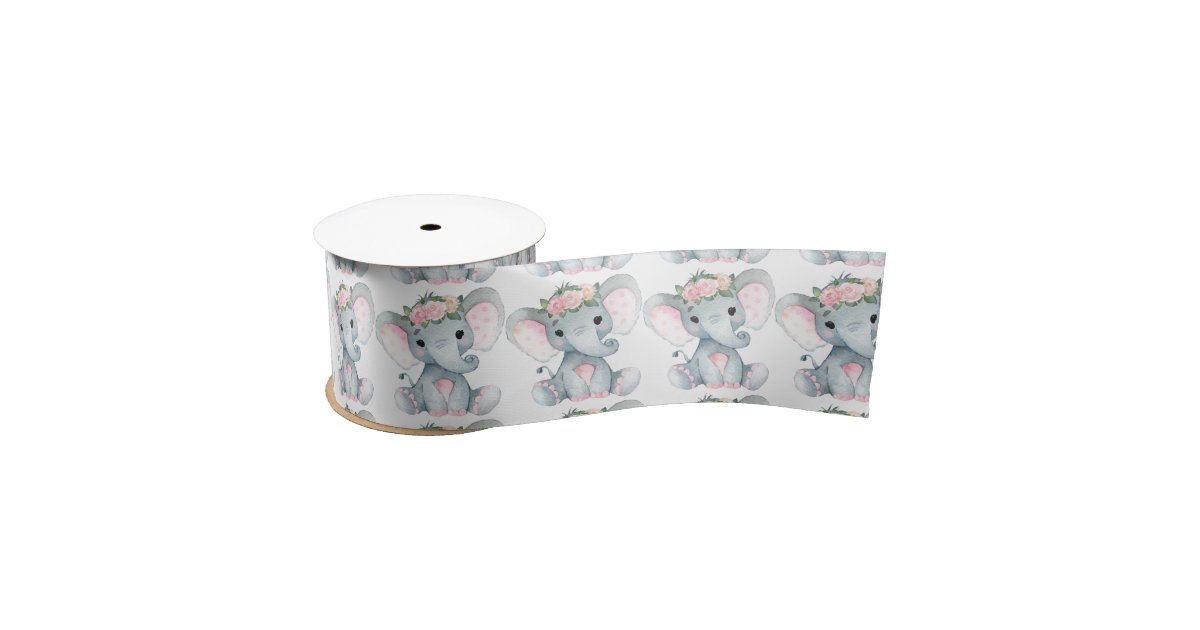 Peanut Elephant Satin Ribbon Spool Pink Roses | Zazzle