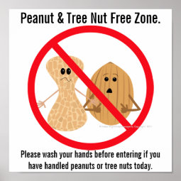 Peanut & Tree Nut Free Zone Food Allergy Print | Zazzle