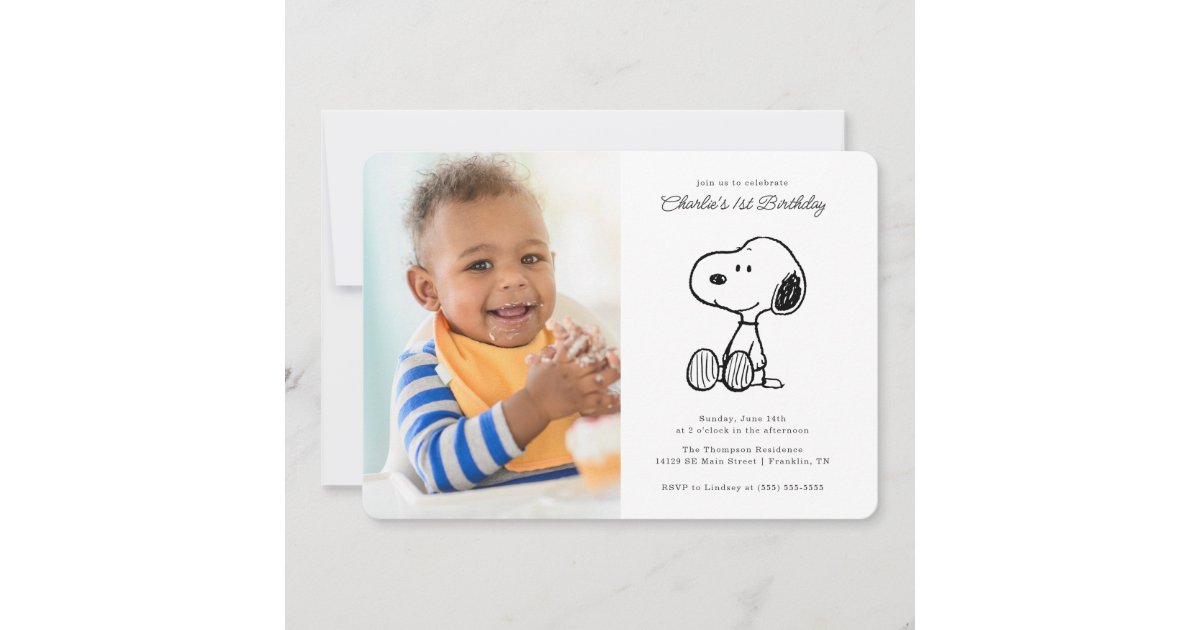 Peanuts | Simple Snoopy Photo Birthday Invitation | Zazzle