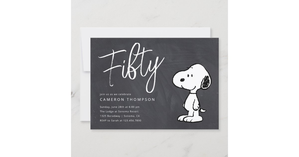 Peanuts Snoopy - Chalkboard 50th Birthday Invitation | Zazzle