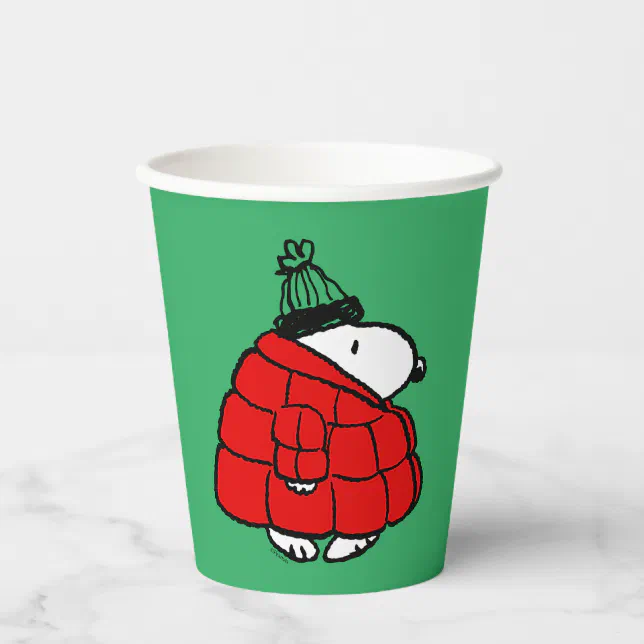 Peanuts | Snoopy Red Puffer Jacket Paper Cups | Zazzle