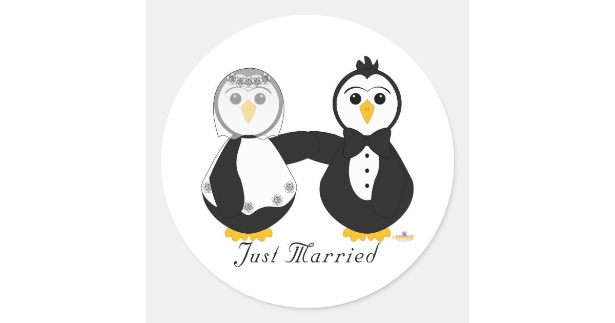 Penguins Getting Married Just Married Classic Round Sticker | Zazzle