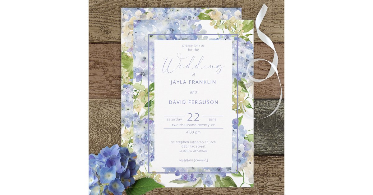 Periwinkle Blue White Hydrangea Flowers Invitation | Zazzle