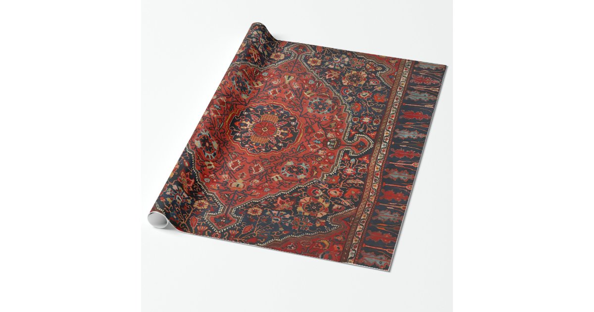 Persian Joshan Red Rusty Blue Wrapping Paper | Zazzle