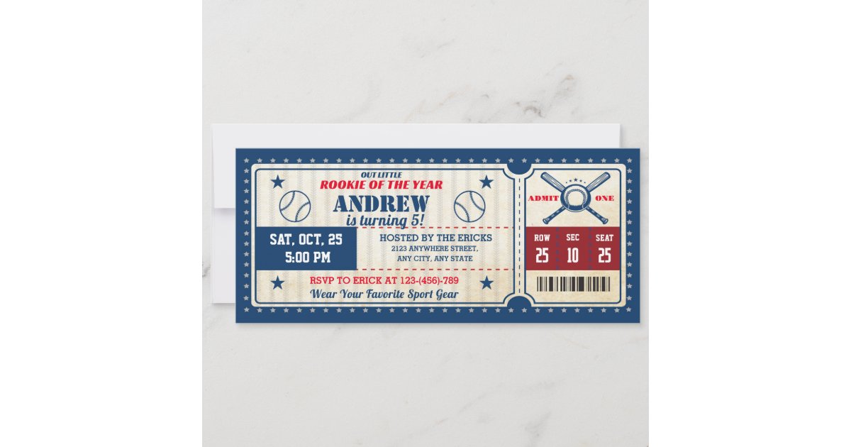 Personal Baseball Party Ticket birthday Invitation | Zazzle