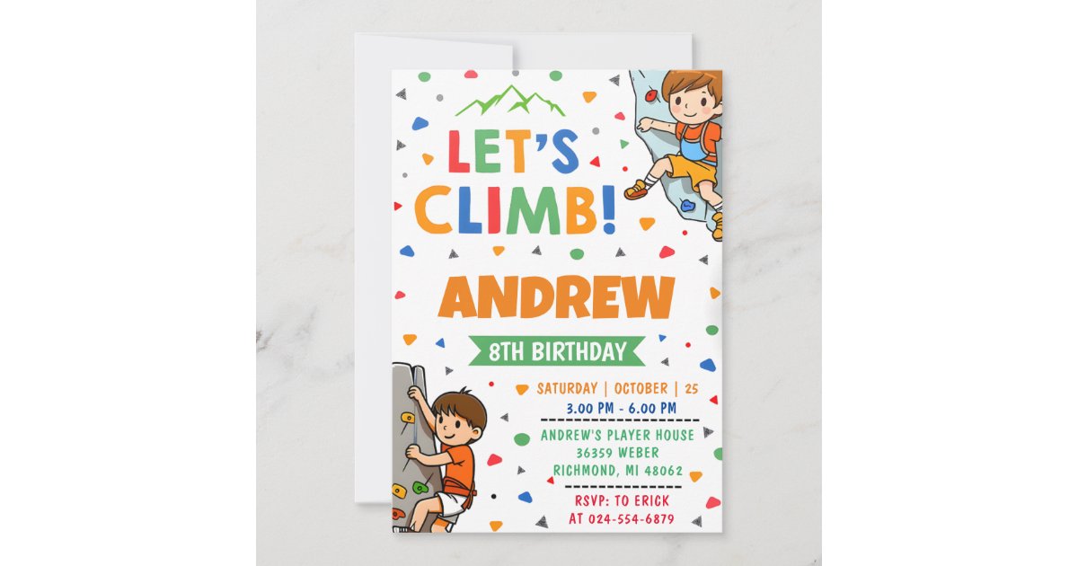 Personal Rock Climbing Birthday Invitation | Zazzle