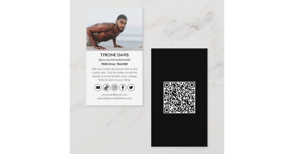 Personal Trainer Fitness Qr Code Social Media Icon Business Card | Zazzle