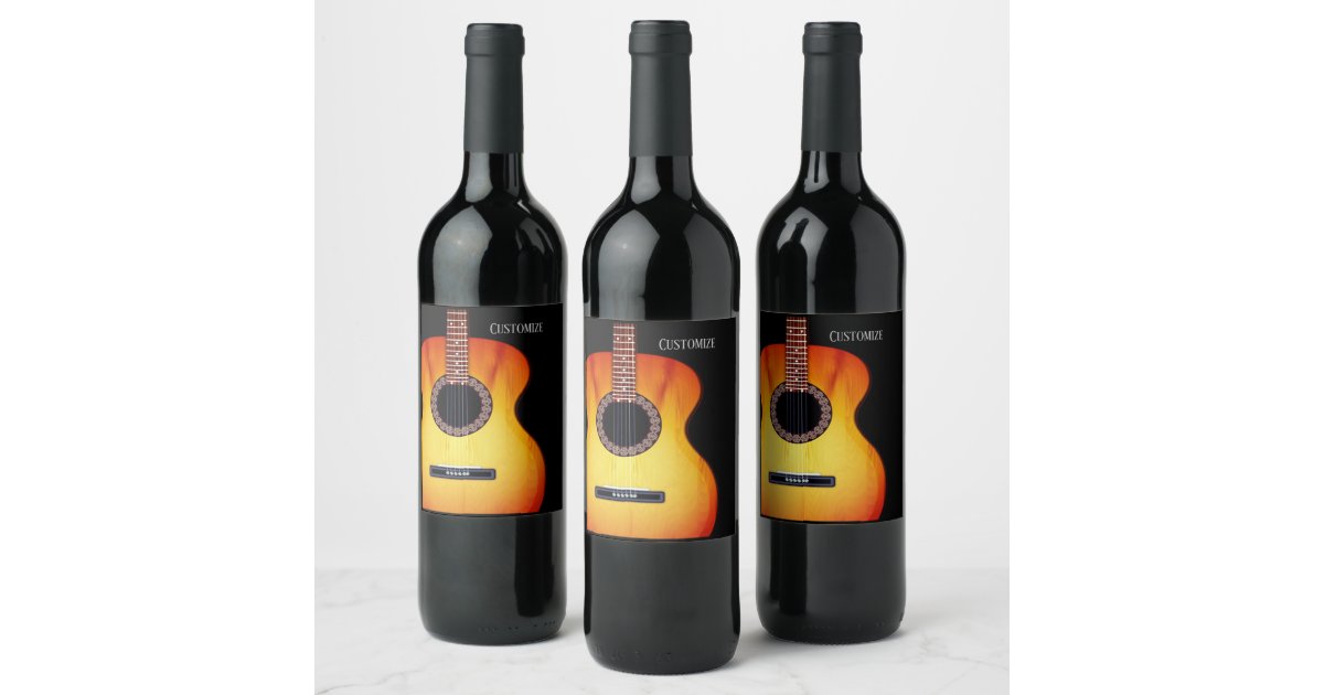 Personalized Black Acoustic Guitar Wine Label | Zazzle