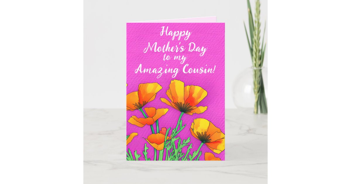 Personalized Cousin Poppy Bright Pink Mothers Day Holiday Card | Zazzle
