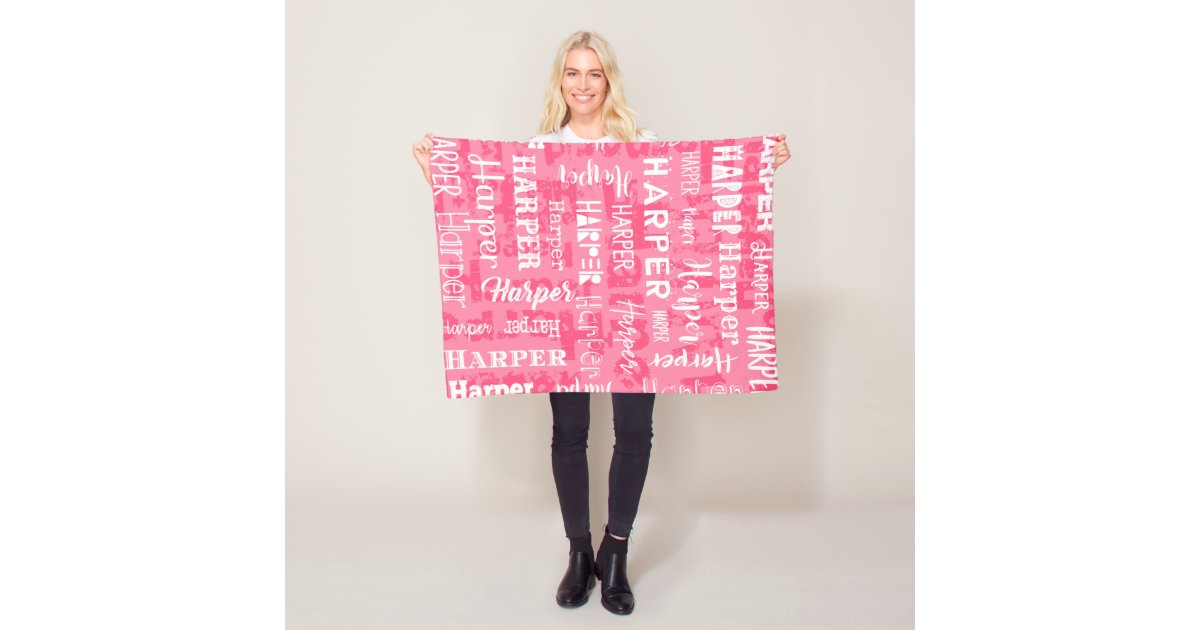 Personalized Custom Name for Harper Pink Fleece Blanket | Zazzle