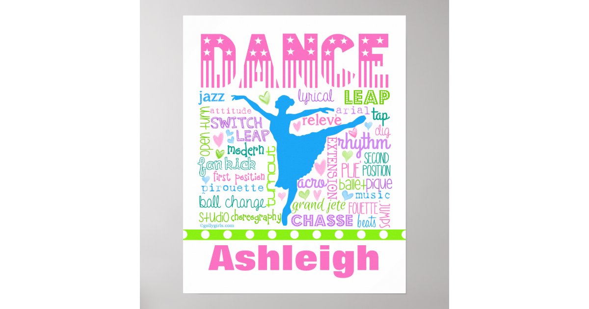 Personalized Pastel Dancer Words Typography Poster | Zazzle