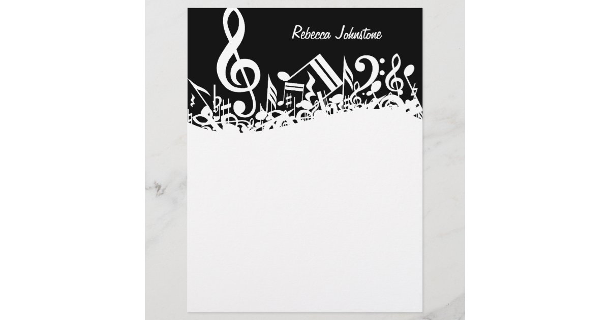 Personalized White Jumbled Musical Notes on Black | Zazzle