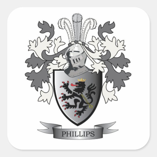 Phillips Family Crest Coat of Arms Square Sticker | Zazzle.ca