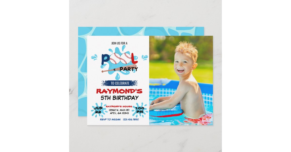 Photo Baseball Pool Party Invitation | Zazzle