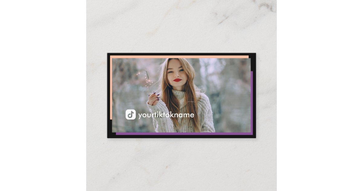 Photo Black Purple Peach QR Code Business Card | Zazzle