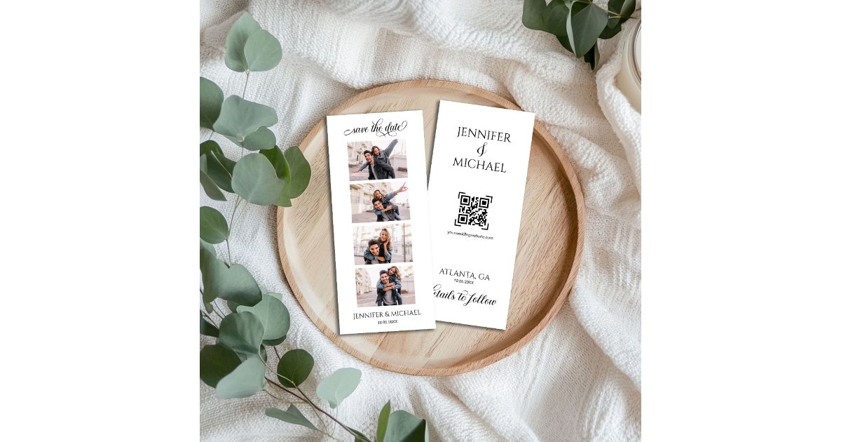 Photo Booth Calligraphy Script Photo w QR Code Save The Date | Zazzle