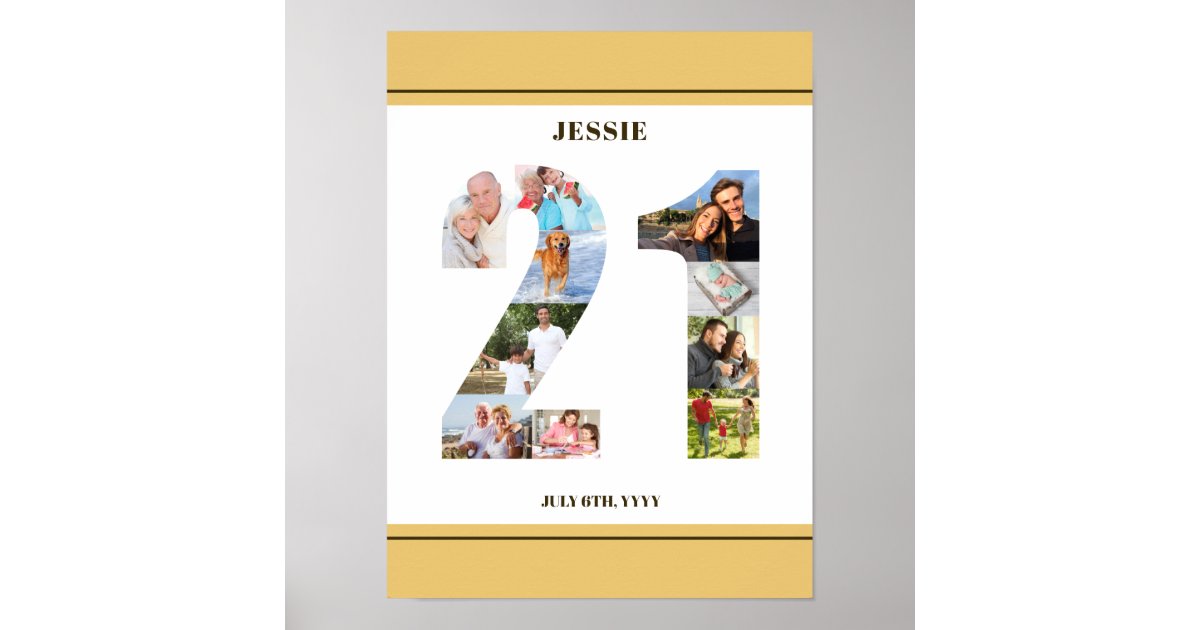 Photo Collage Number 21 Neutral 21st Birthday Poster | Zazzle