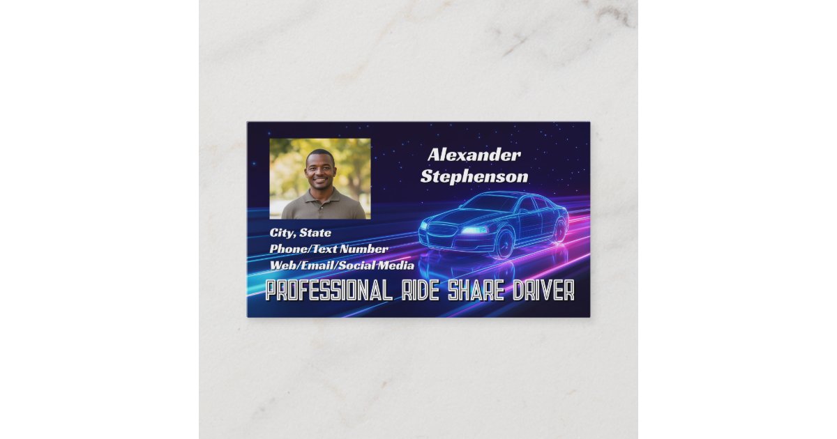 Photo Cool Car Driving Lyft Uber Driver Rideshare Business Card | Zazzle