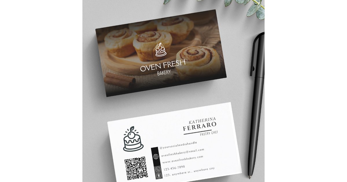 Photo Logo QR Code Bakery Business Card | Zazzle