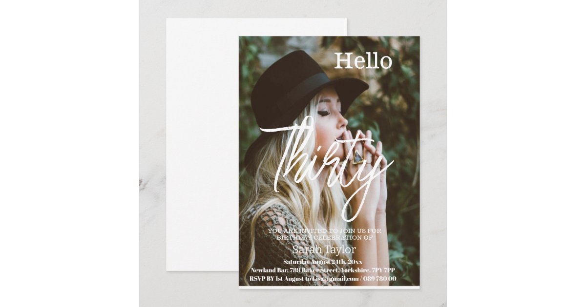 Photo Script Thirty 30th Birthday Personalised Invitation | Zazzle