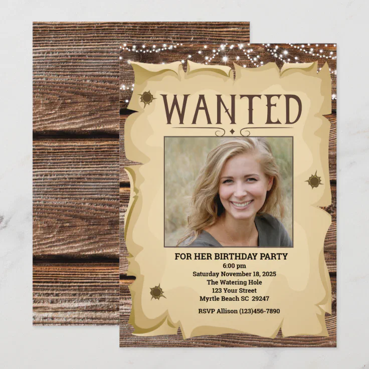 Photo Western Funny Wanted Poster Birthday Party Invitation | Zazzle
