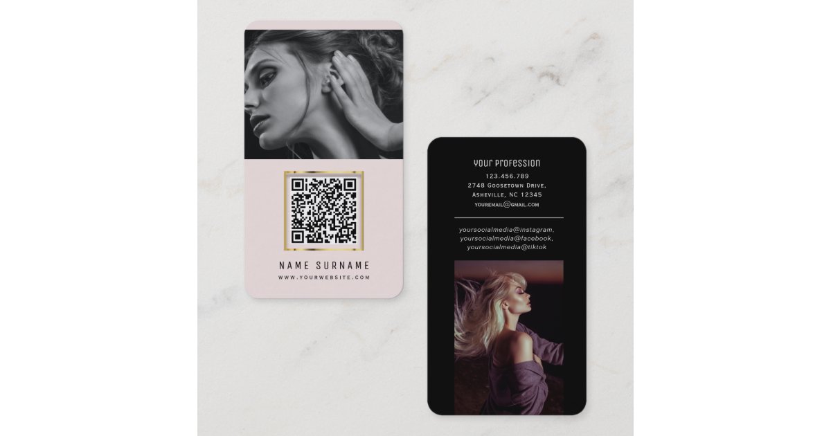 photos qr code scannable barcode modern blush pink business card | Zazzle