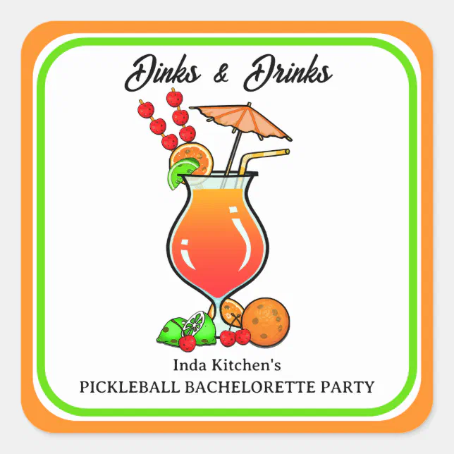 Pickleball Bachelorette Wedding Dinks & Drinks Square Sticker | Zazzle