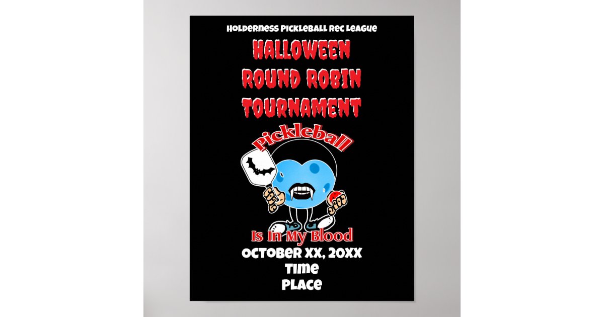 Pickleball Halloween Party Round Robin Vampire Poster | Zazzle