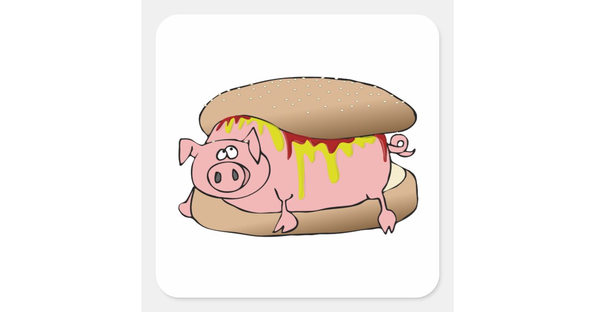 Pig Hot Dog Square Sticker | Zazzle