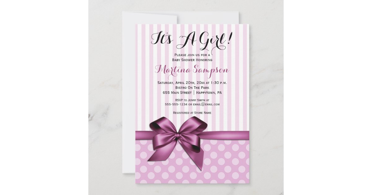 Pink Bow Girl Baby Shower Invitation | Zazzle