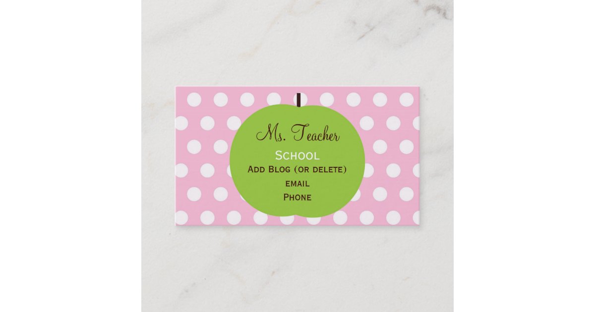 Pink Dots Teacher Business Cards | Zazzle