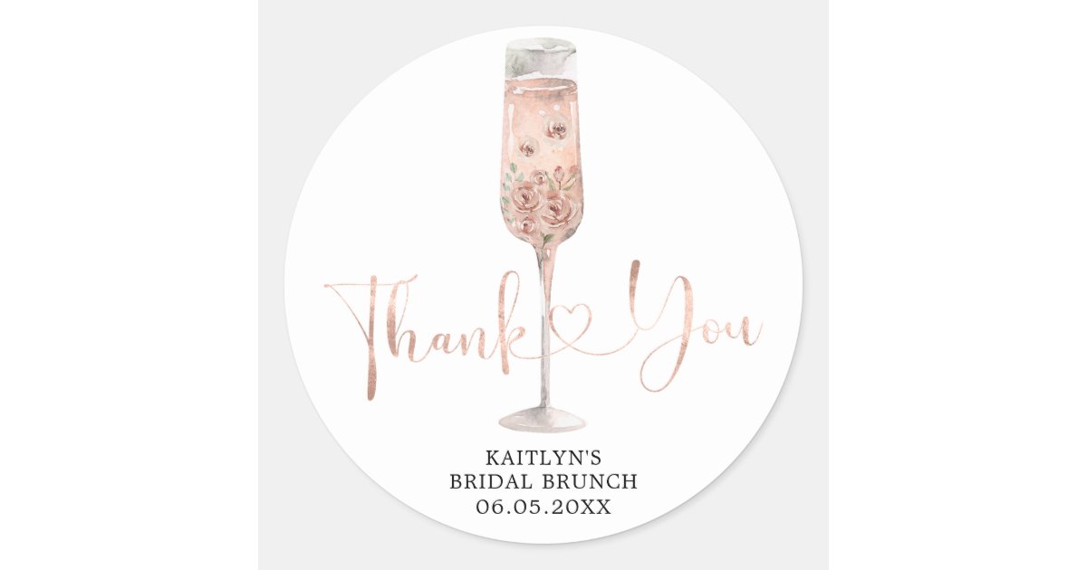 Pink Dusty Rose Petals Prosecco Thank You Sticker | Zazzle