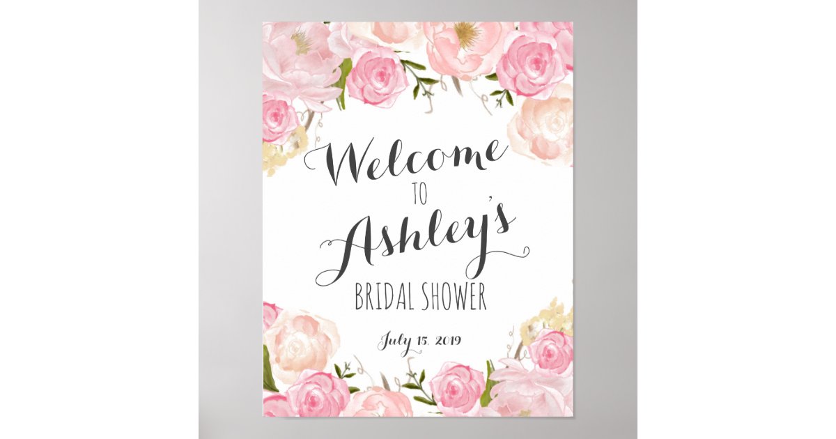 Pink flowers Bridal shower welcome sign | Zazzle