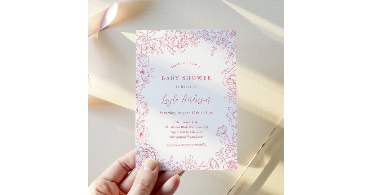 PINK FRENCH TOILE Baby Shower Invitation | Zazzle
