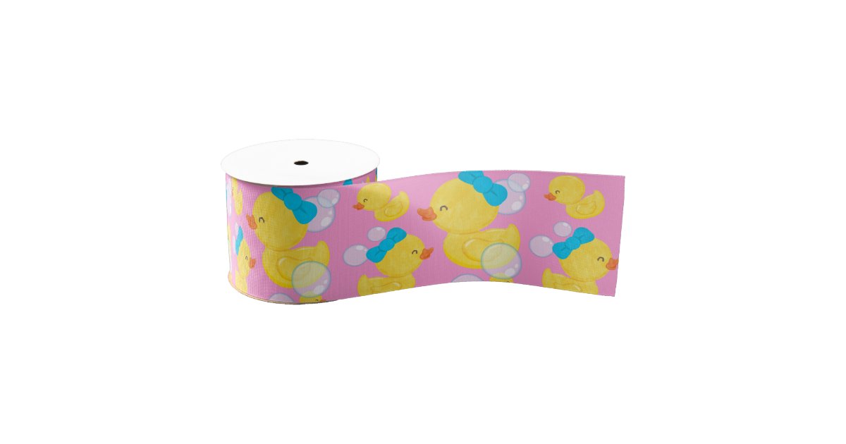 Pink Girl Rubber Ducky Grosgrain Ribbon | Zazzle