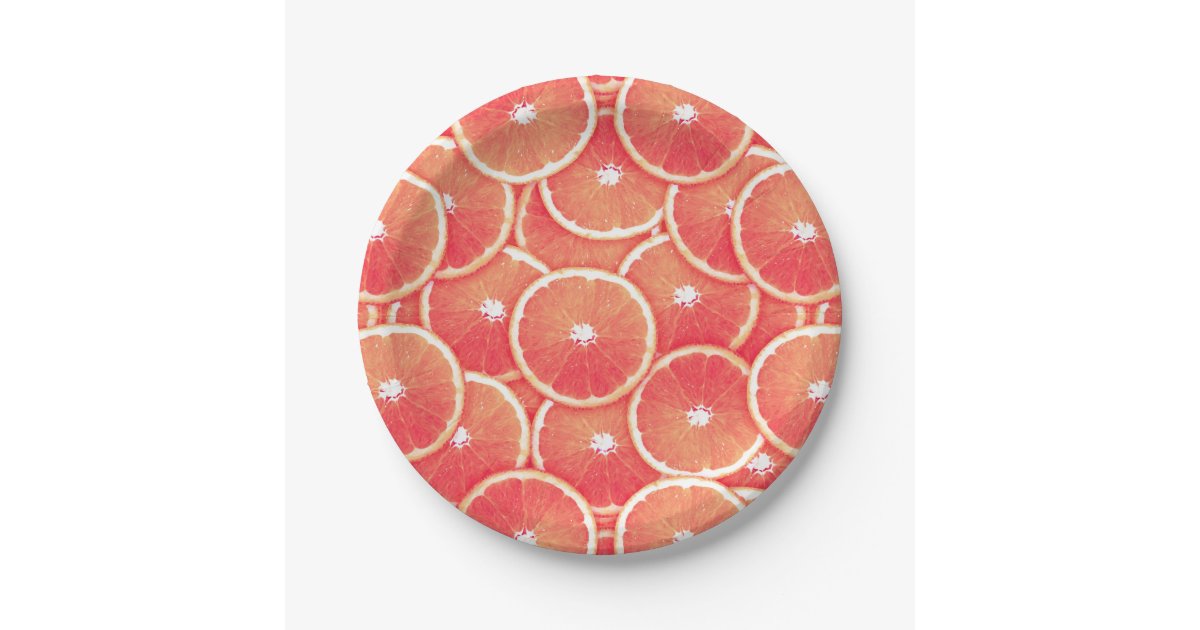 Pink grapefruit slices paper plate | Zazzle
