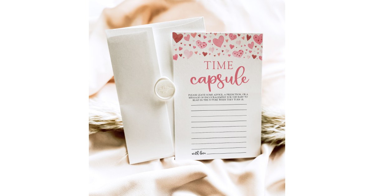 Pink Hearts Valentine Baby Shower Time Capsule Invitation | Zazzle
