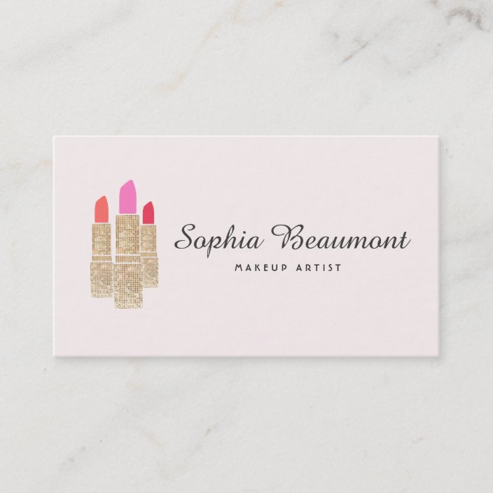 Pink Makeup Artist Gold Sequin Lipstick Beauty Business Card | Zazzle