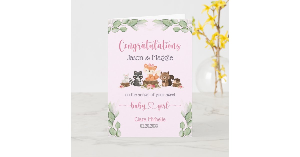 Pink New Baby Girl Personalized Congratulations Card | Zazzle