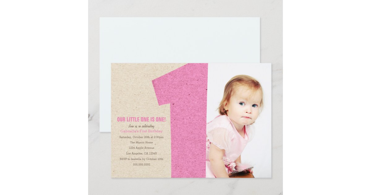 Pink Number One First Birthday Party Invitation | Zazzle